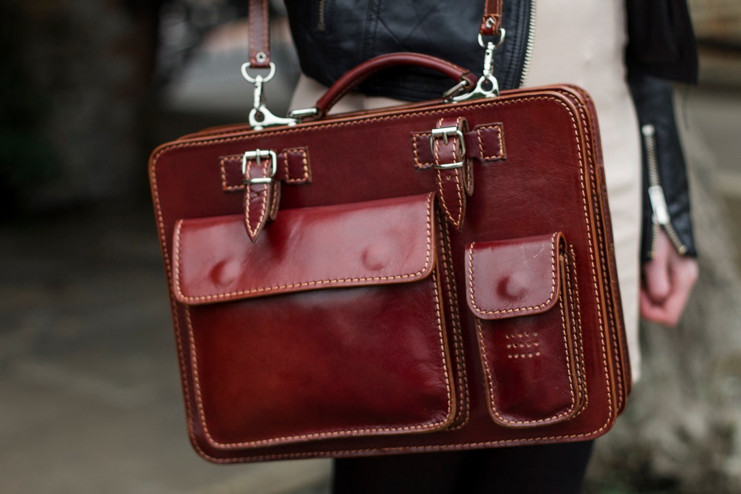 Italian Red Leather Messenger Satchel - Etsy