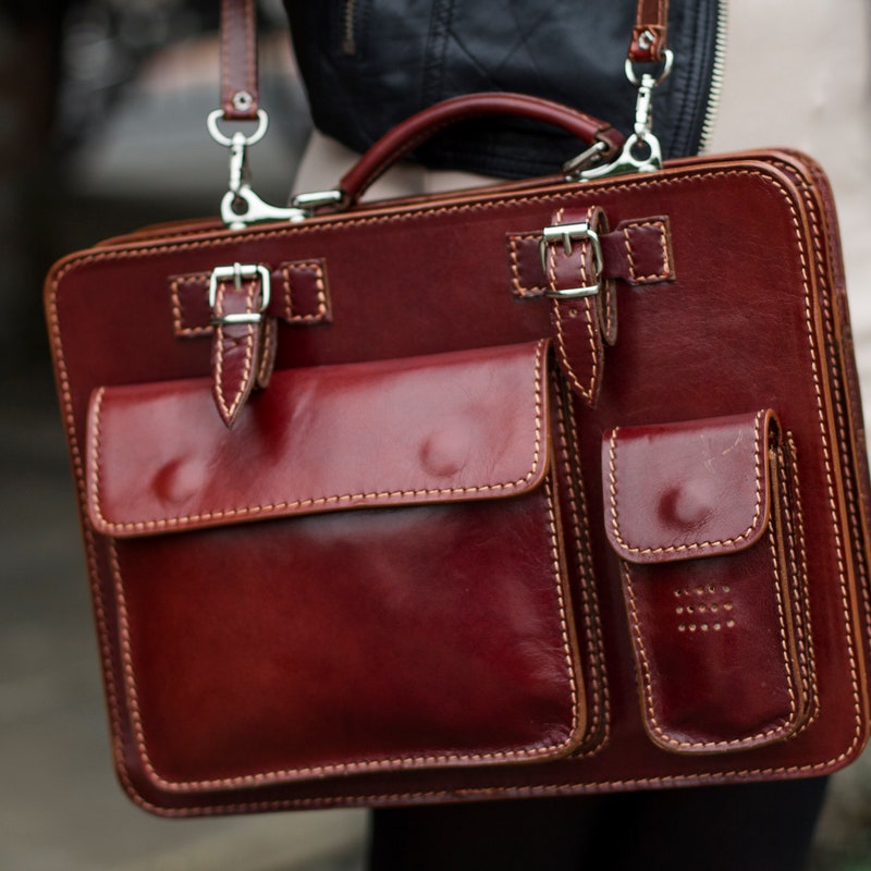 Red Leather Satchel - Etsy