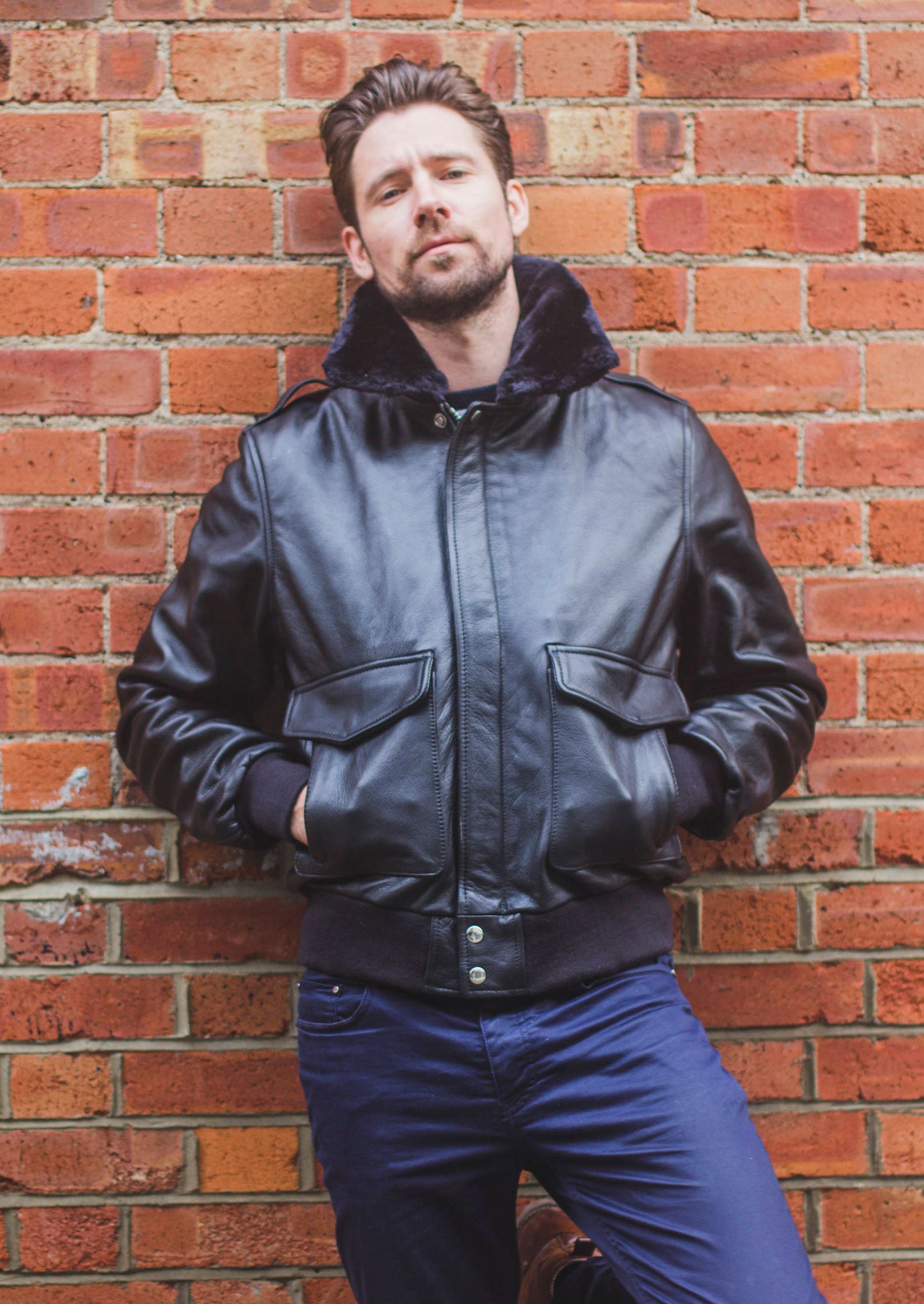 Black Leather & Shearling Collar G-1 Pilot Aviator Jacket (removable ...