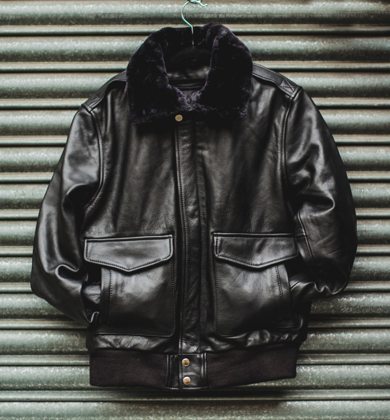 Black Leather & Shearling Collar G-1 Pilot Aviator Jacket (removable ...