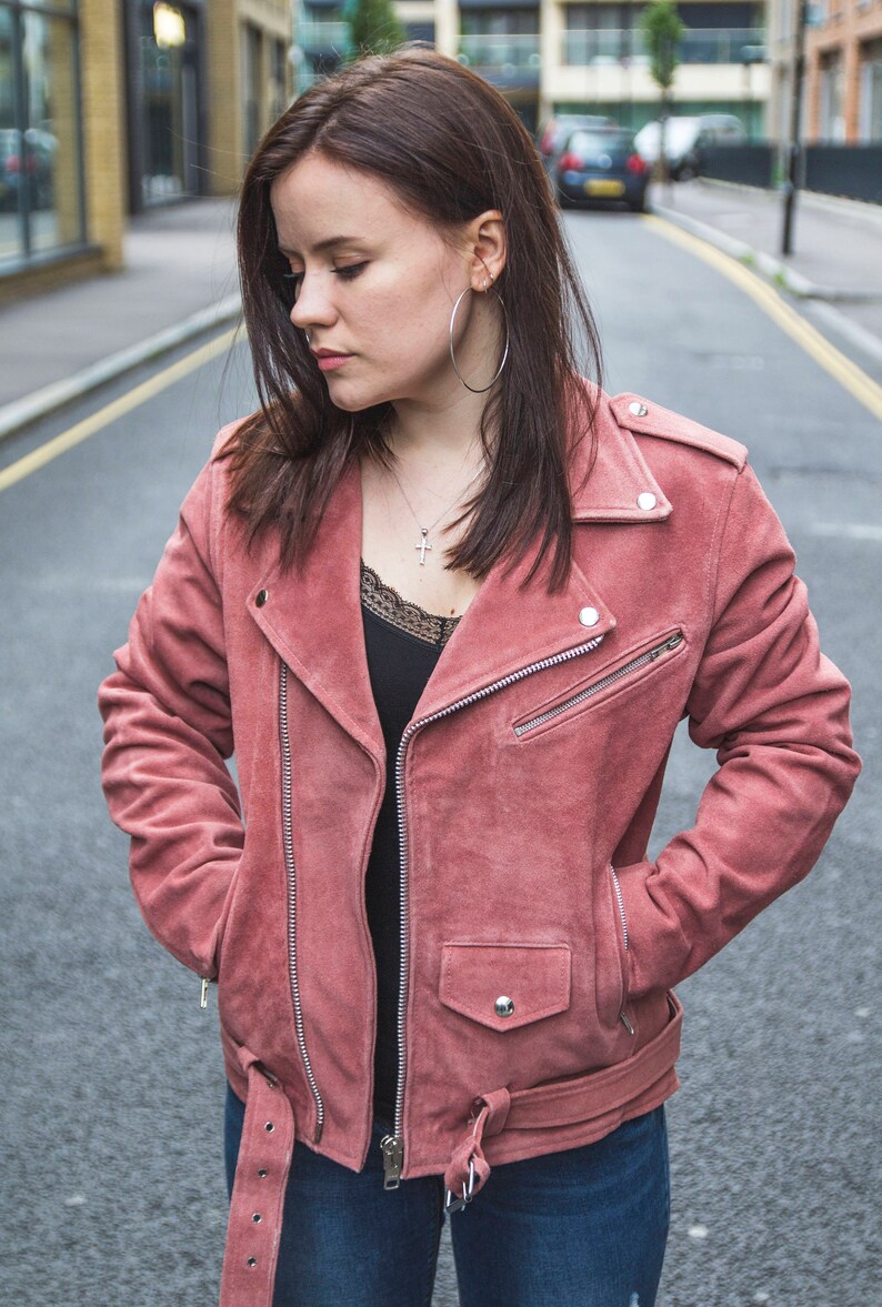 Genuine Suede Biker Jacket Pink 80's Style - Etsy