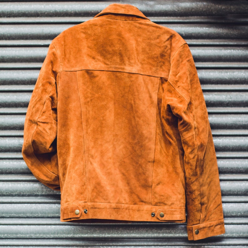 Tan Suede Western Trucker Jacket – Vintage Cowboy Style Leather Jacket ...