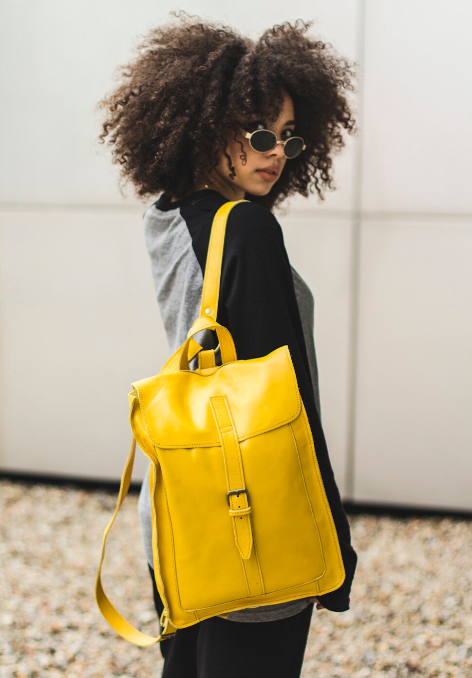 Yellow Urban Leather Backpack Premium - Etsy UK