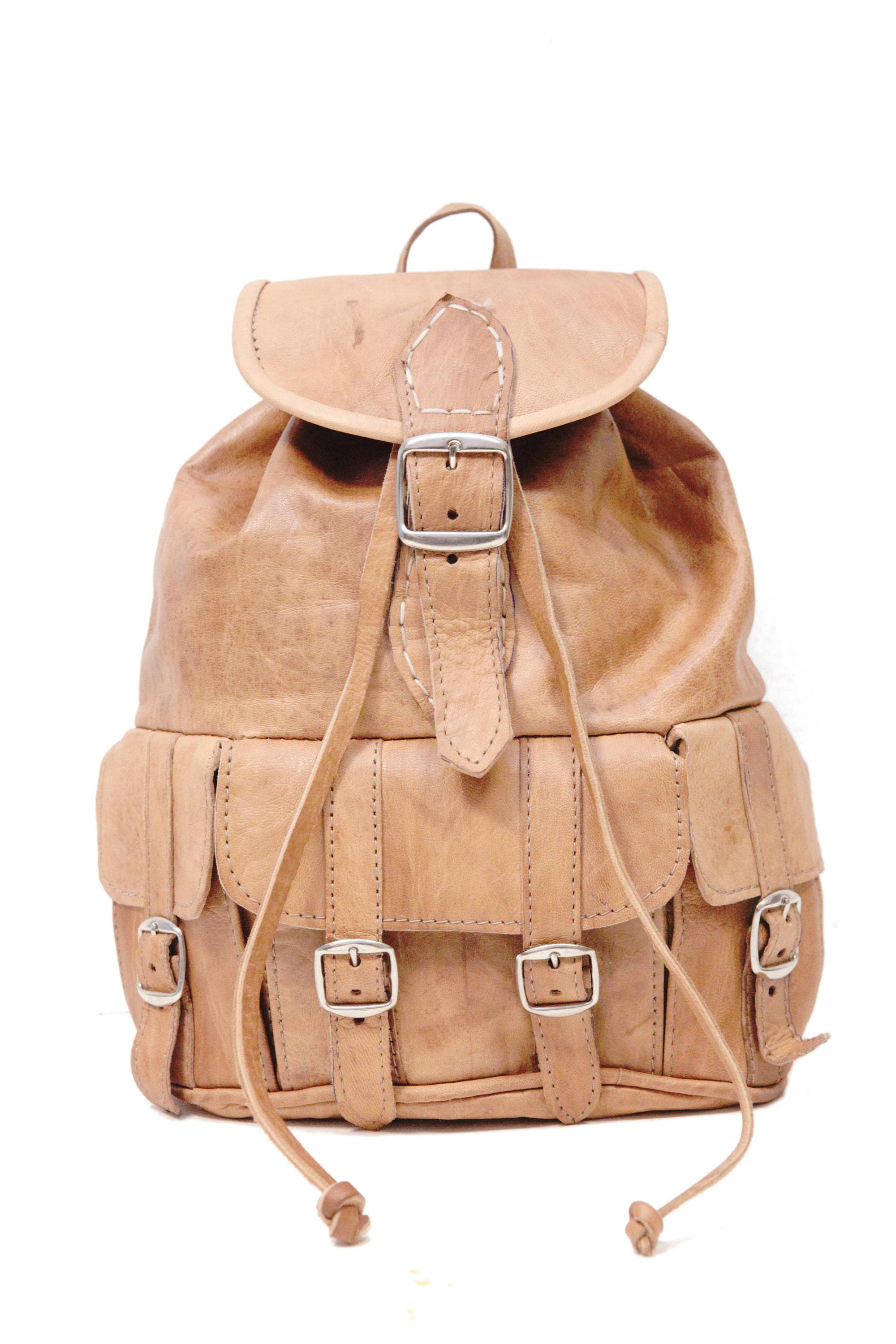 Tan Brown Moroccan Leather Rucksack 80's Bohemian Style | Etsy UK