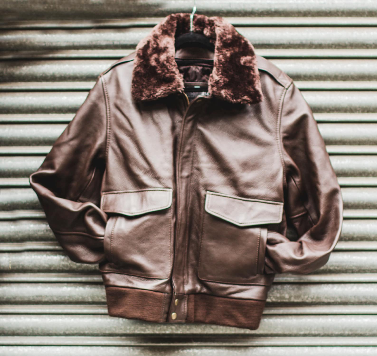 Brown Leather & Shearling Collar G-1 Pilot Aviator Jacket (removable ...