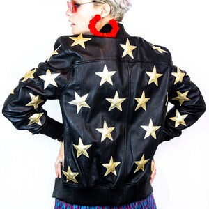Black Leather Jacket With Hand Embossed Glitter Gold Stars - Etsy