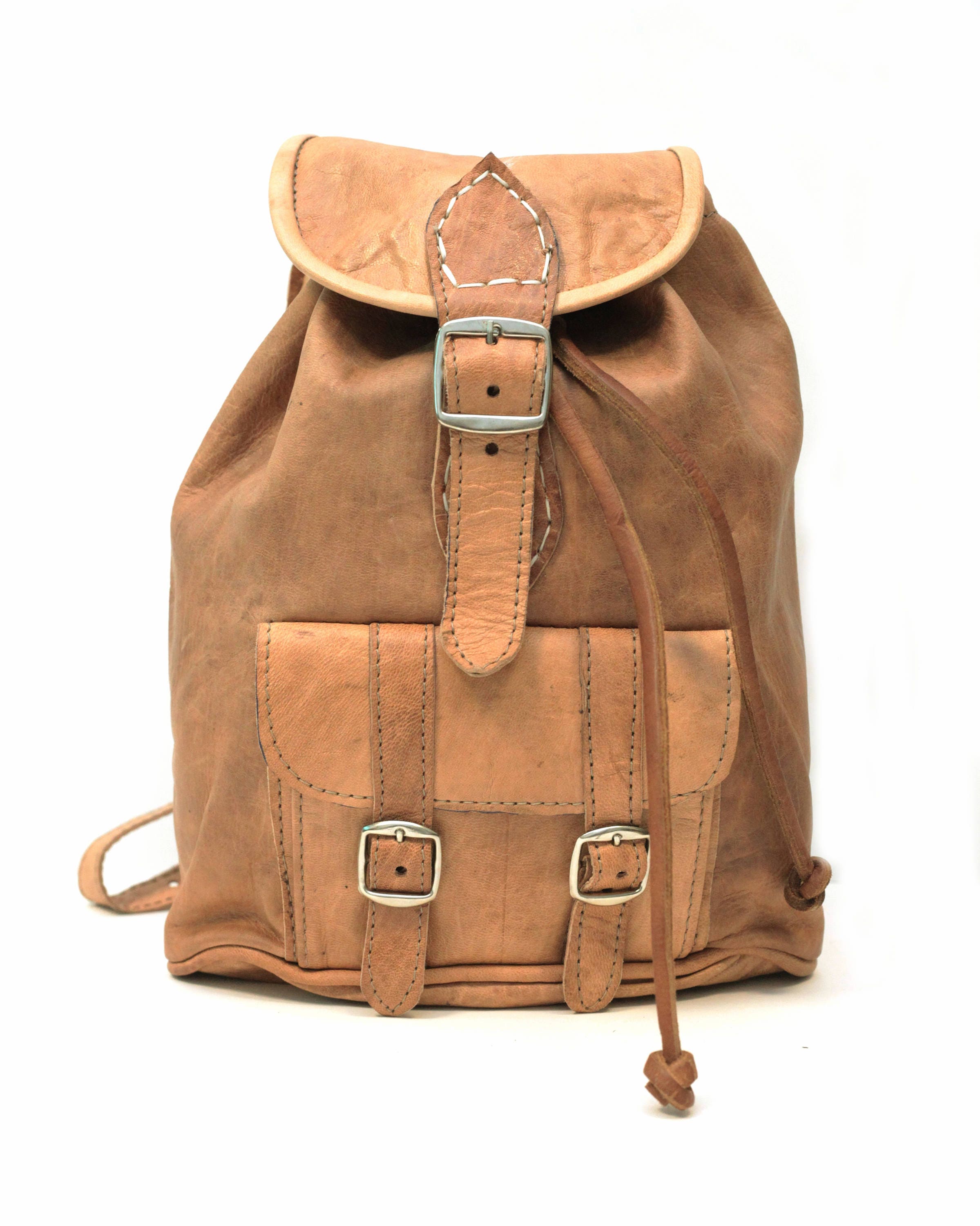 Moroccan Tan Leather Rucksack 80's Bohemian Style | Etsy