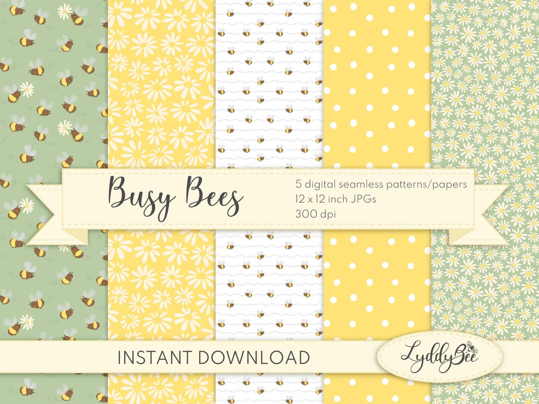Busy Bees Digital Seamless Pattern Collection | 5 Pack | Digital Papers ...