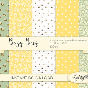 Busy Bees Digital Seamless Pattern Collection | 5 Pack | Digital Papers ...