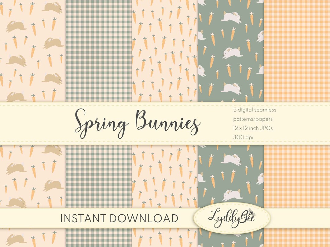 Spring Bunnies Digital Seamless Pattern Collection | 5 Pack | Digital ...