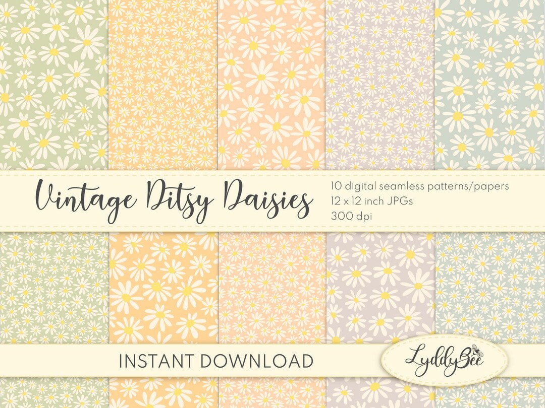 Vintage Daisies Digital Seamless Pattern Collection | 10 Pack | Digital ...