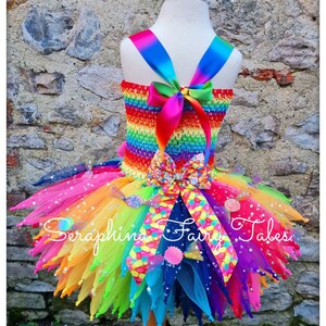 Girls Rainbow Candyland Tutu Dress up Costume. Lined Glitter Lollipop ...