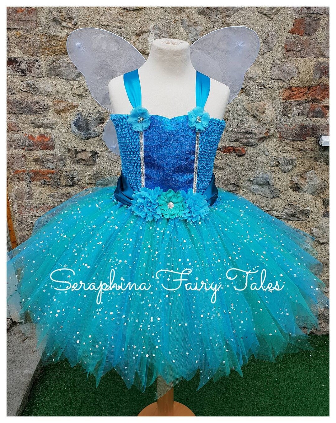 Girls Fairy Dress turquoise Blue & Teal Fairy Tutu Dress Costume. Lined ...