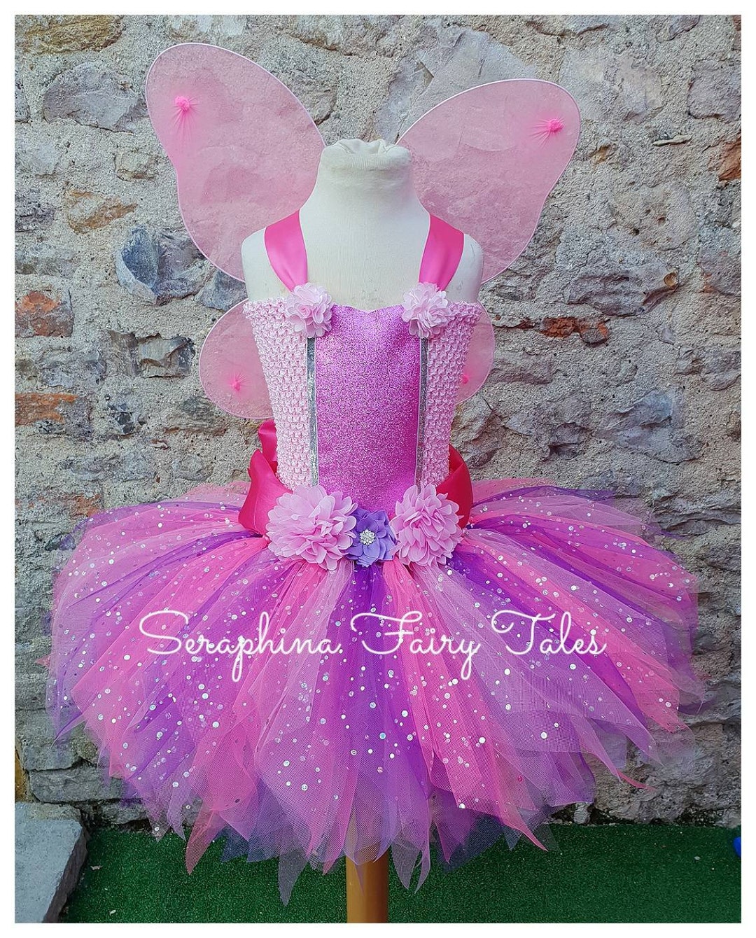 Pink Fairy Tutu Dress up Costume.girls Lined Pink & Purple Sparkly ...