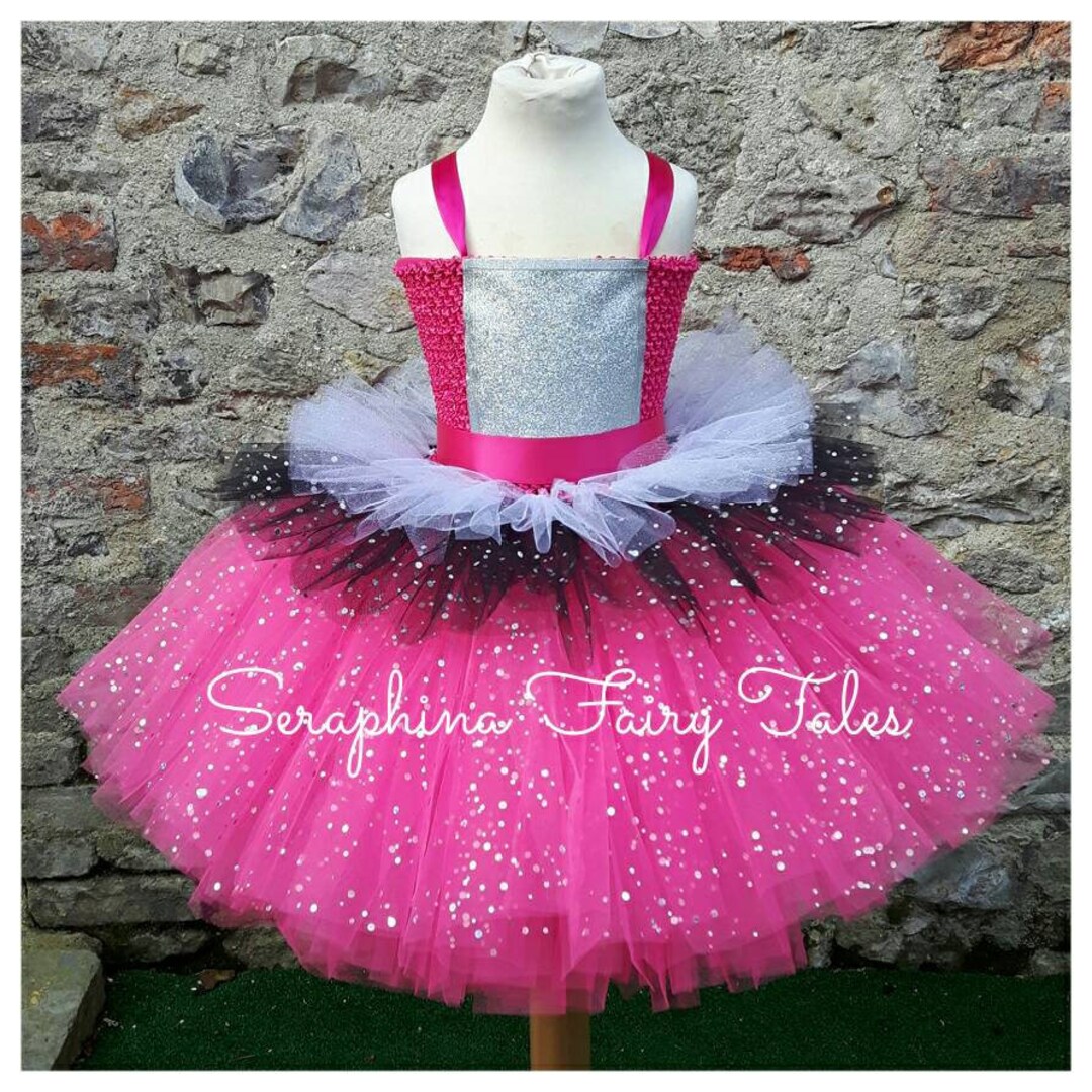 Pink Pop Star Dress up Tutu Costume.girls Lined Pink & Black Silver ...