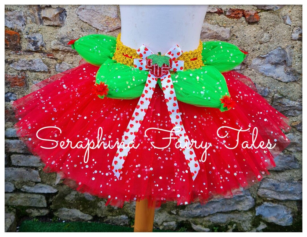 Girl Strawberry Red and Green Tutu Skirt Dress up Costume Outfit. Ready ...