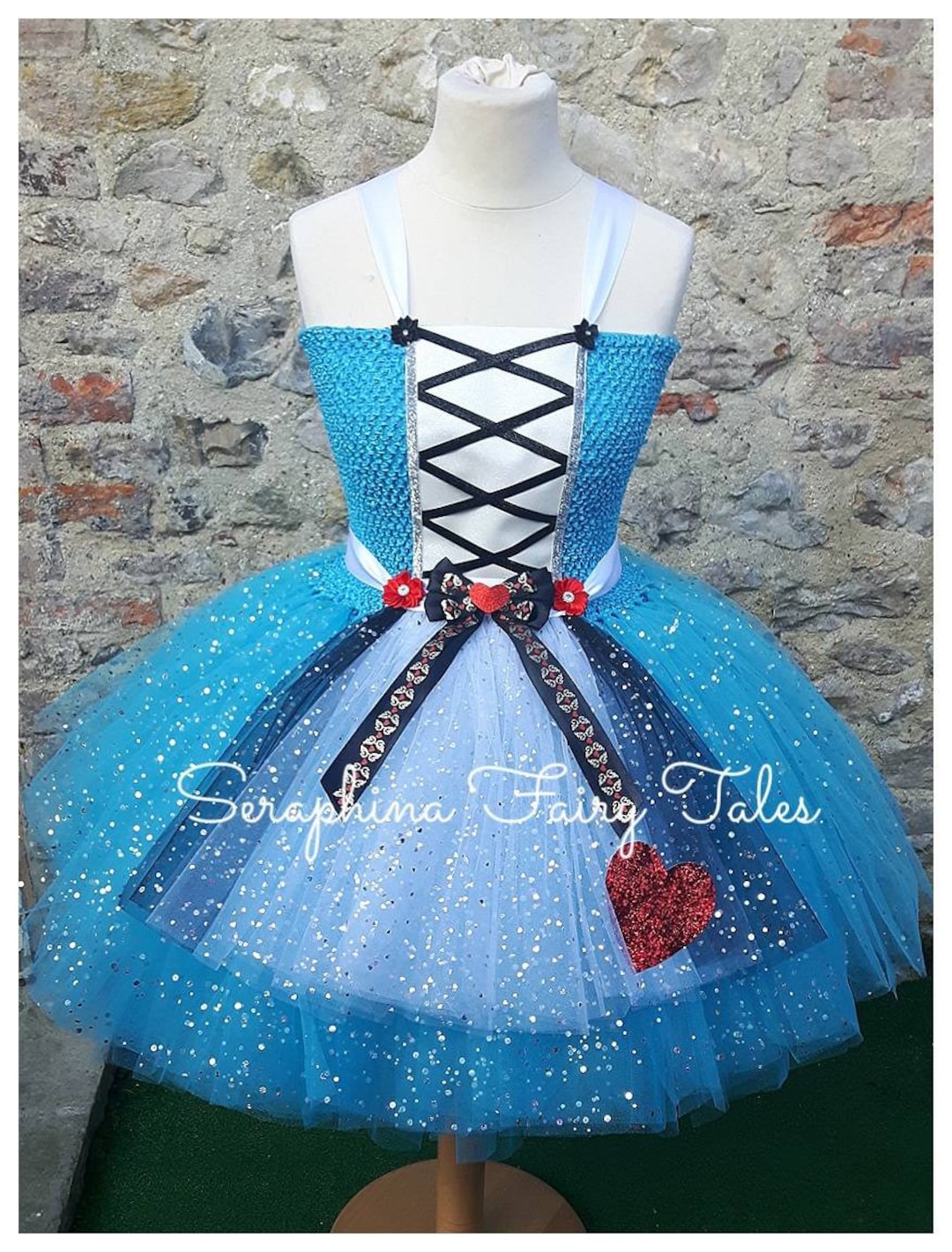 Alice Tutu Dress up Costume.girls Lined Sparkly Blue, Red, Black ...