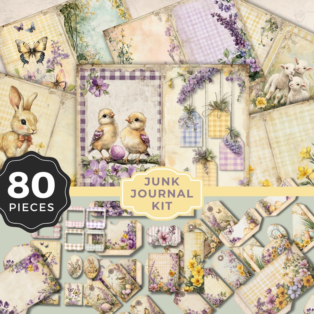 Vintage Spring Junk Journal Kit, Shabby Chic Easter Folio, Floral ...