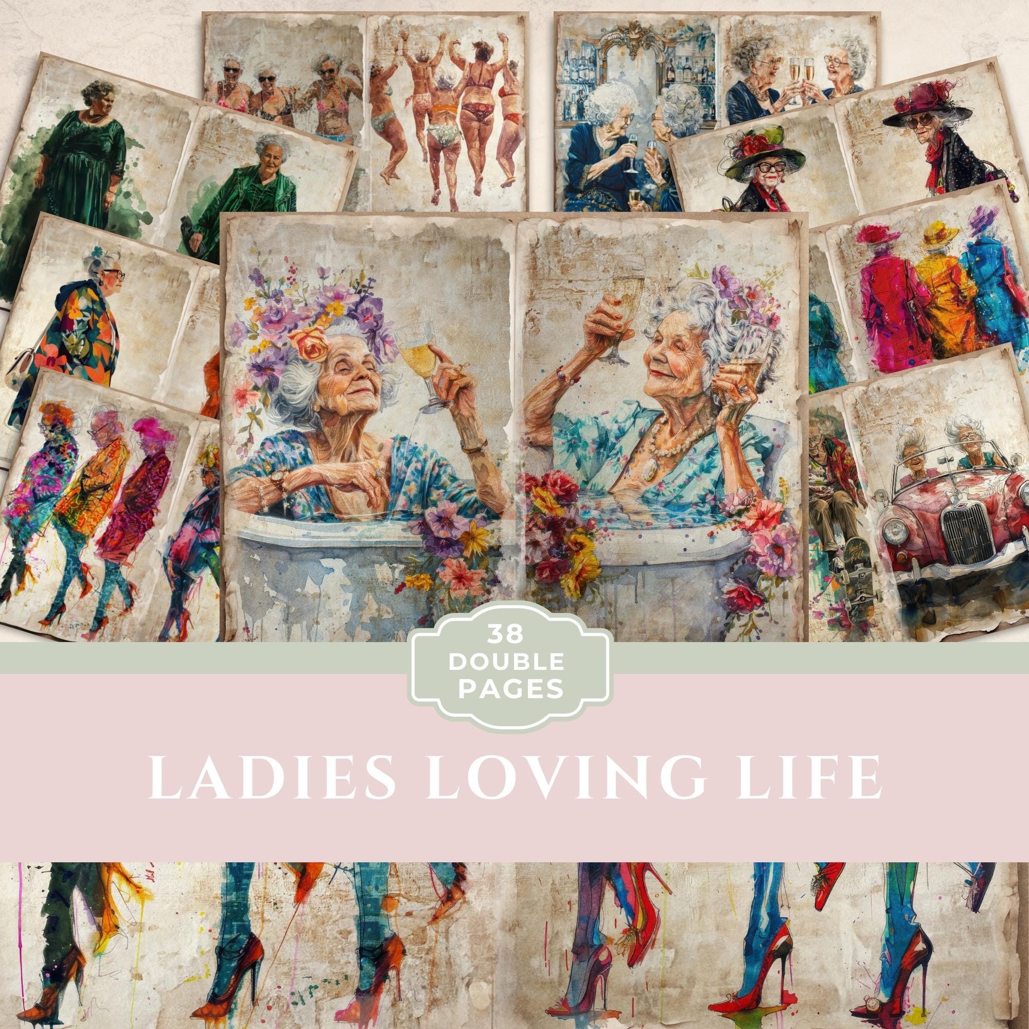 Lovely Ladies Junk Journal, Funny Old Woman Scrapbook Kit, Gray Goddess ...