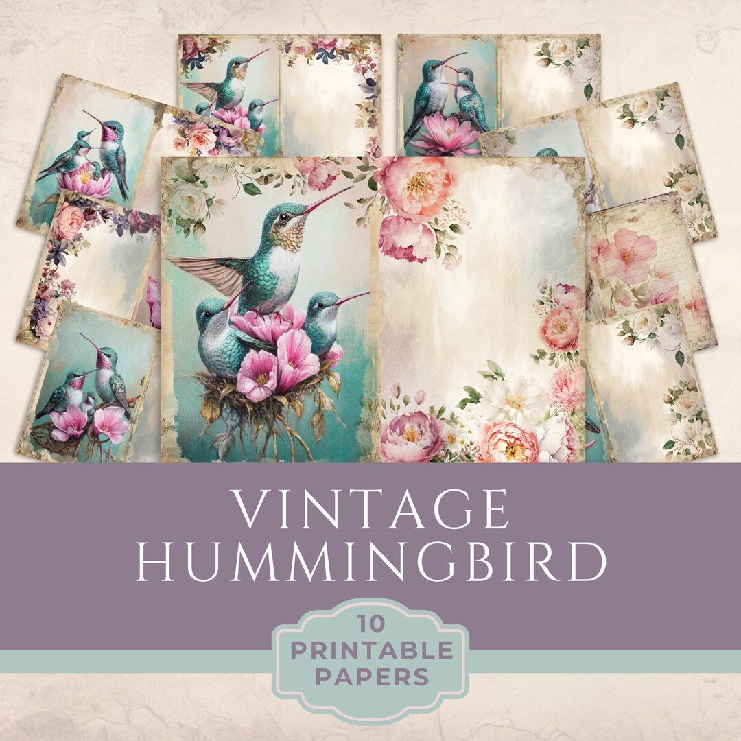 Vintage Humming Bird Junk Journal Paper Printable, Floral Scrapbook ...