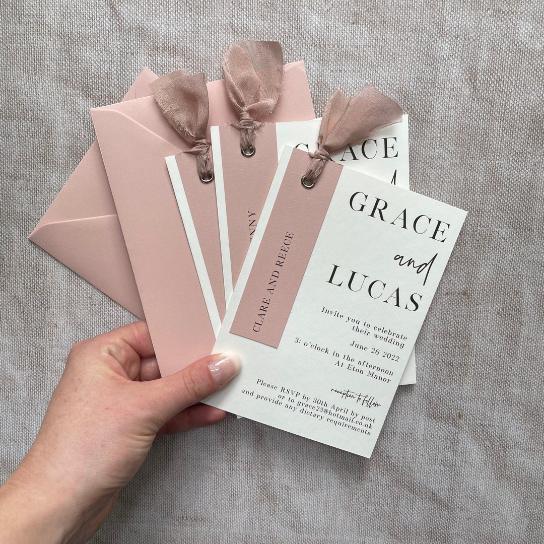 Modern, Dusky Pink Wedding Invitation With Eyelet [grace Collection ...