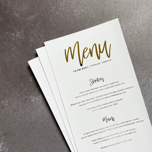 Personalised Gold Foil Menu Card Individual Wedding Guest - Etsy