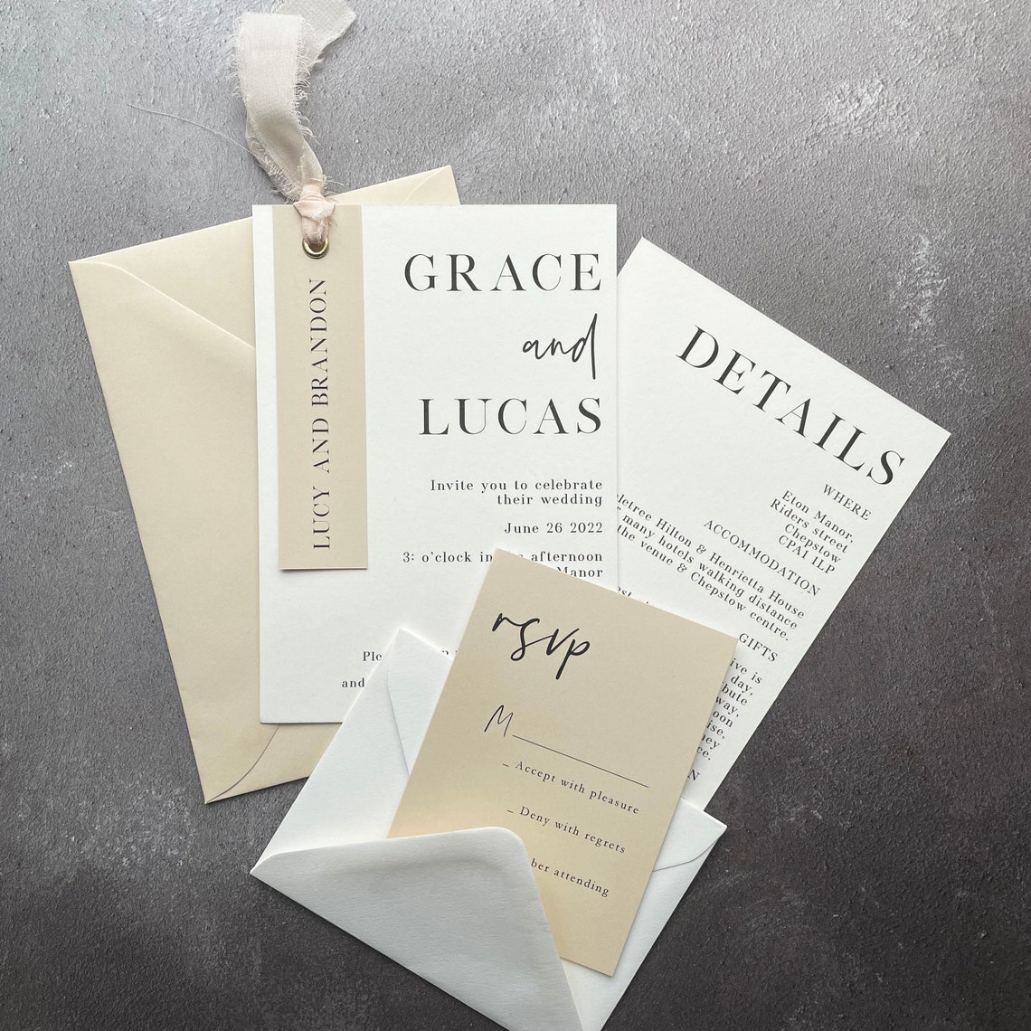Modern Neutral Wedding Invitation With Eyelet grace - Etsy