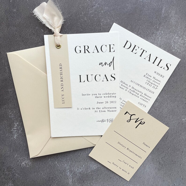 Modern Neutral Wedding Invitation With Eyelet grace - Etsy