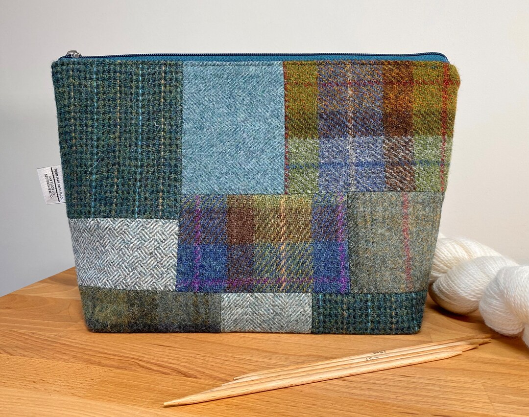 Patchwork HARRIS TWEED Knitting Yarn Bag, Sewing Project Pouch in ...