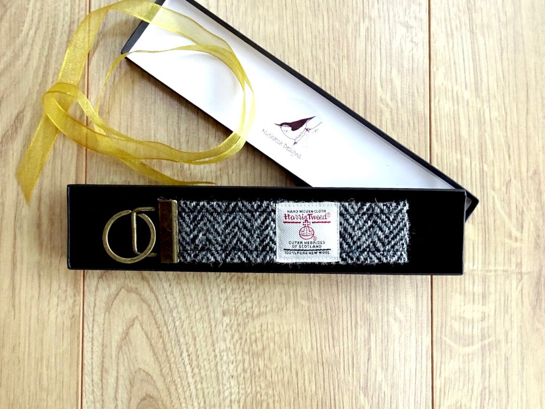 Harris Tweed Key Fob: Black Herringbone Wool Keychain, Gift Boxed - Etsy