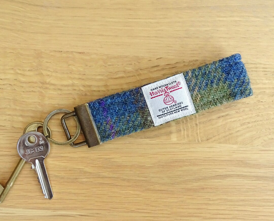 Harris Tweed Key Fob: Green & Blue Plaid Wool Keychain - Etsy
