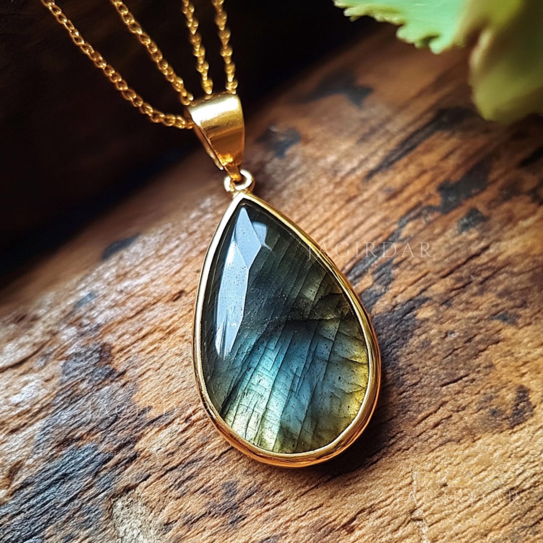 14K Gold Gemstone Drop Pendant, Carved Pearl Drop Pendant, All Gemstone ...