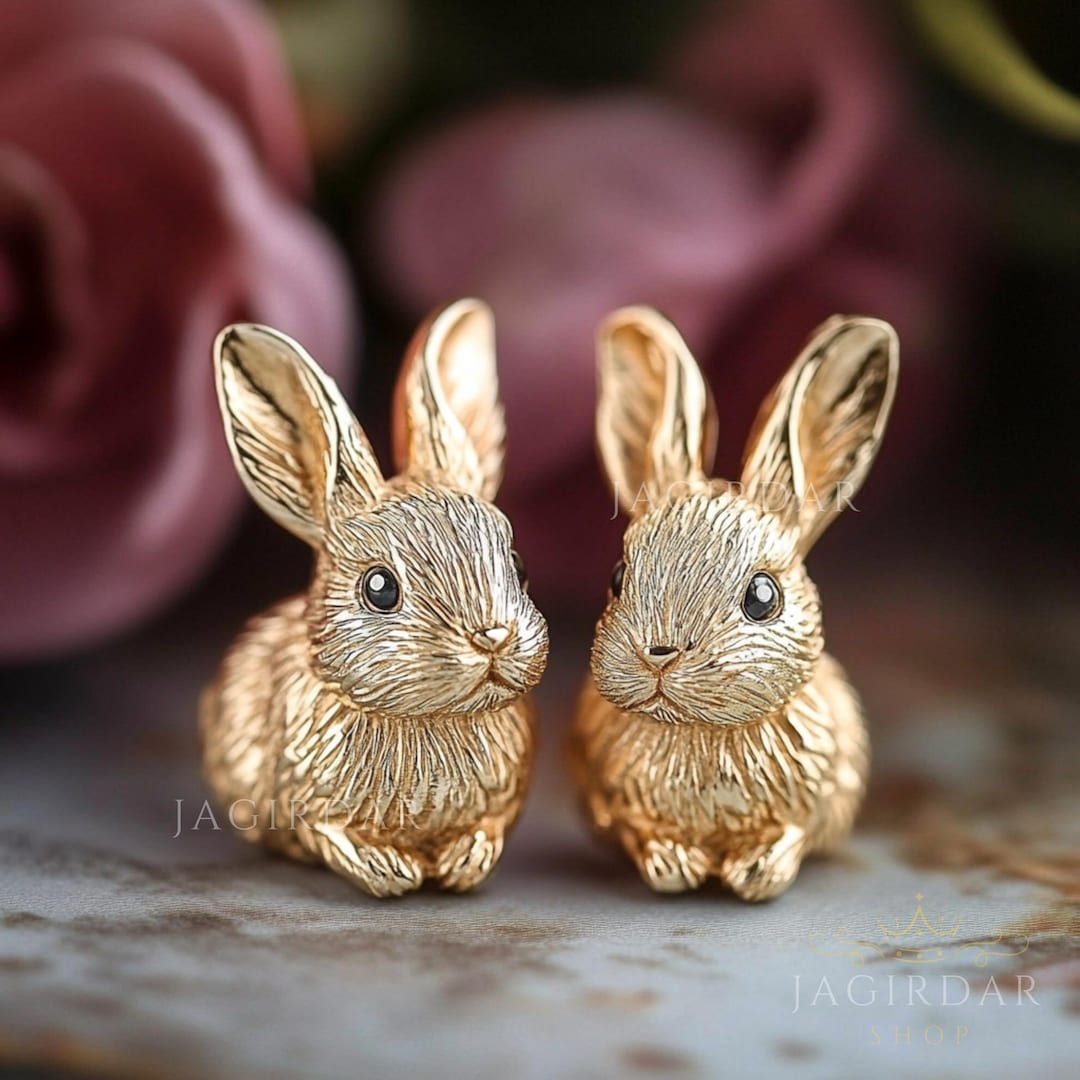 14k Gold Rabbit Stud Earrings: Dainty Bunny Jewelry - Etsy