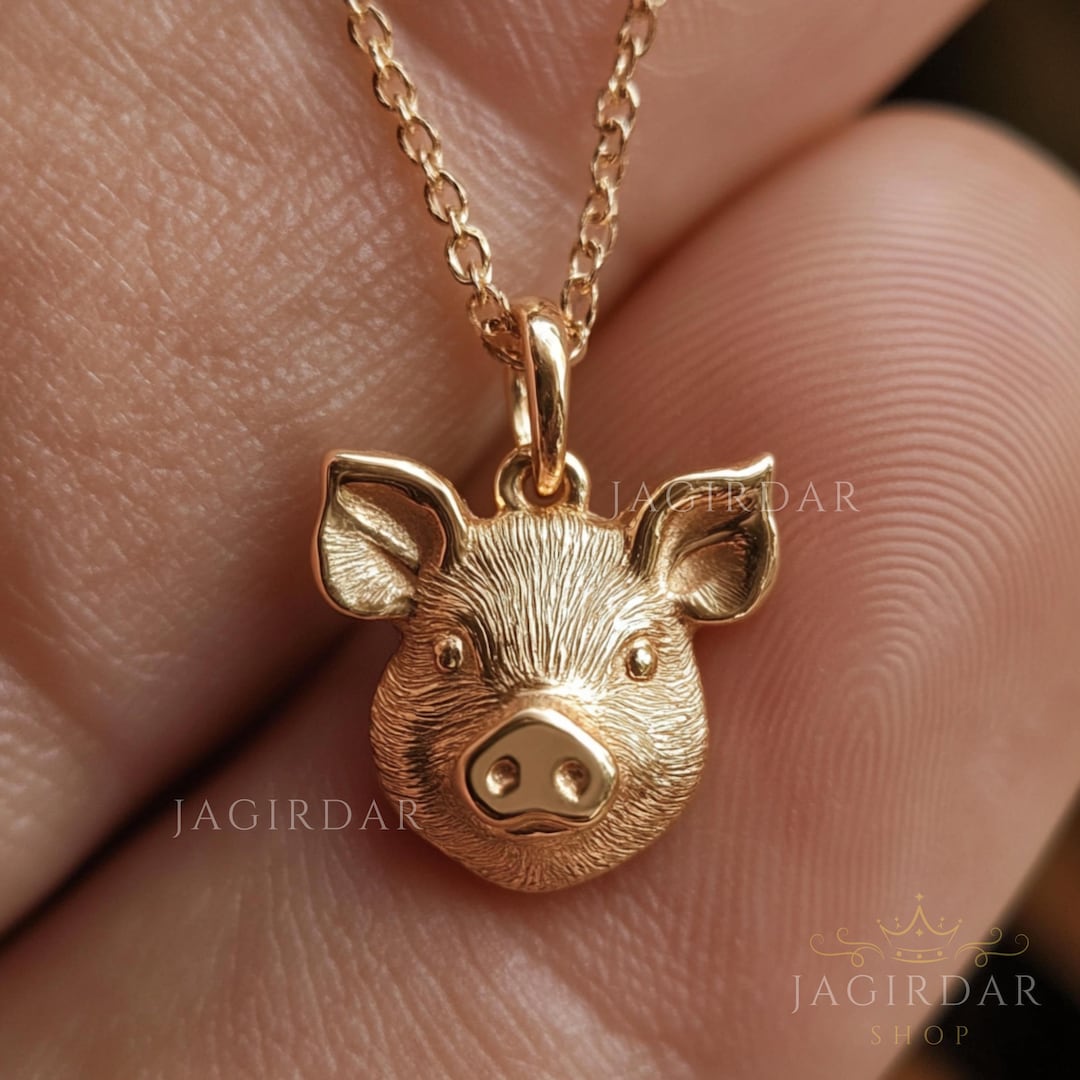 14K Gold Pig Face Pendant, Pig Face Pendant Charm, 14K Gold Pig Pendant ...