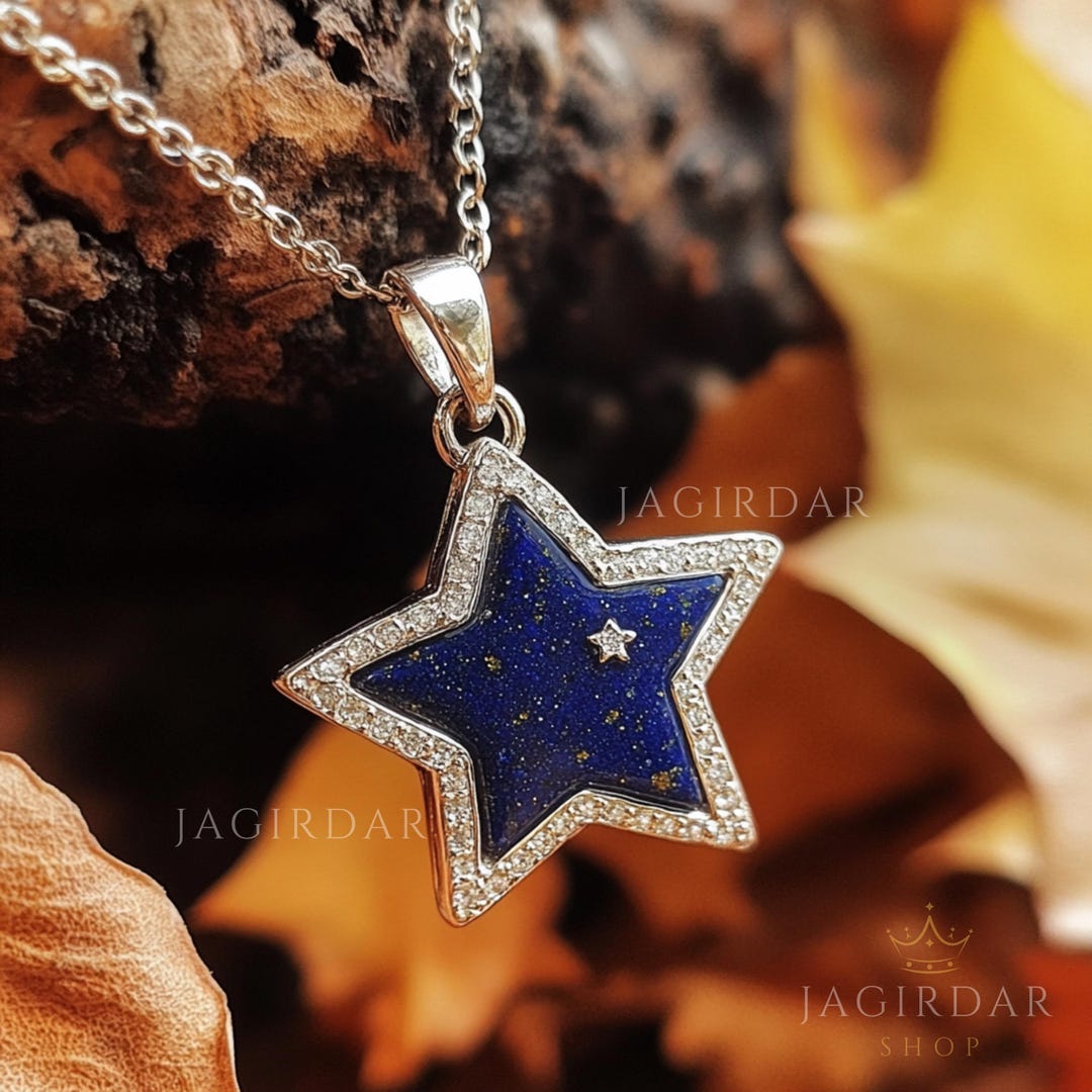 14K Gold Lapis Star Pendant: Pave Diamond Charm - Etsy