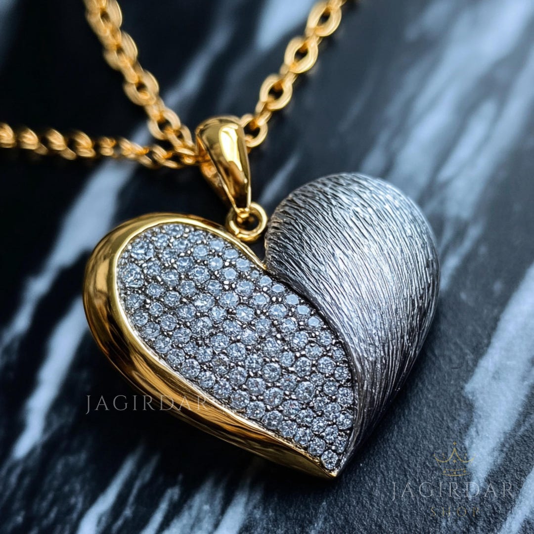 14k Gold Pave Diamond Heart Pendant, Gold Pave Diamond Heart Pendant ...