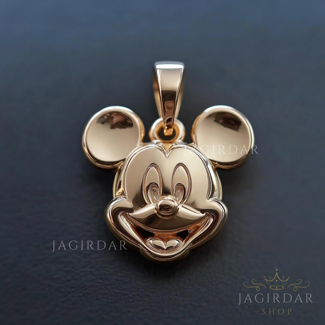 14K Gold Mickey Mouse Face Charm Pendant, Cute Gold Mickey Face Pendant ...