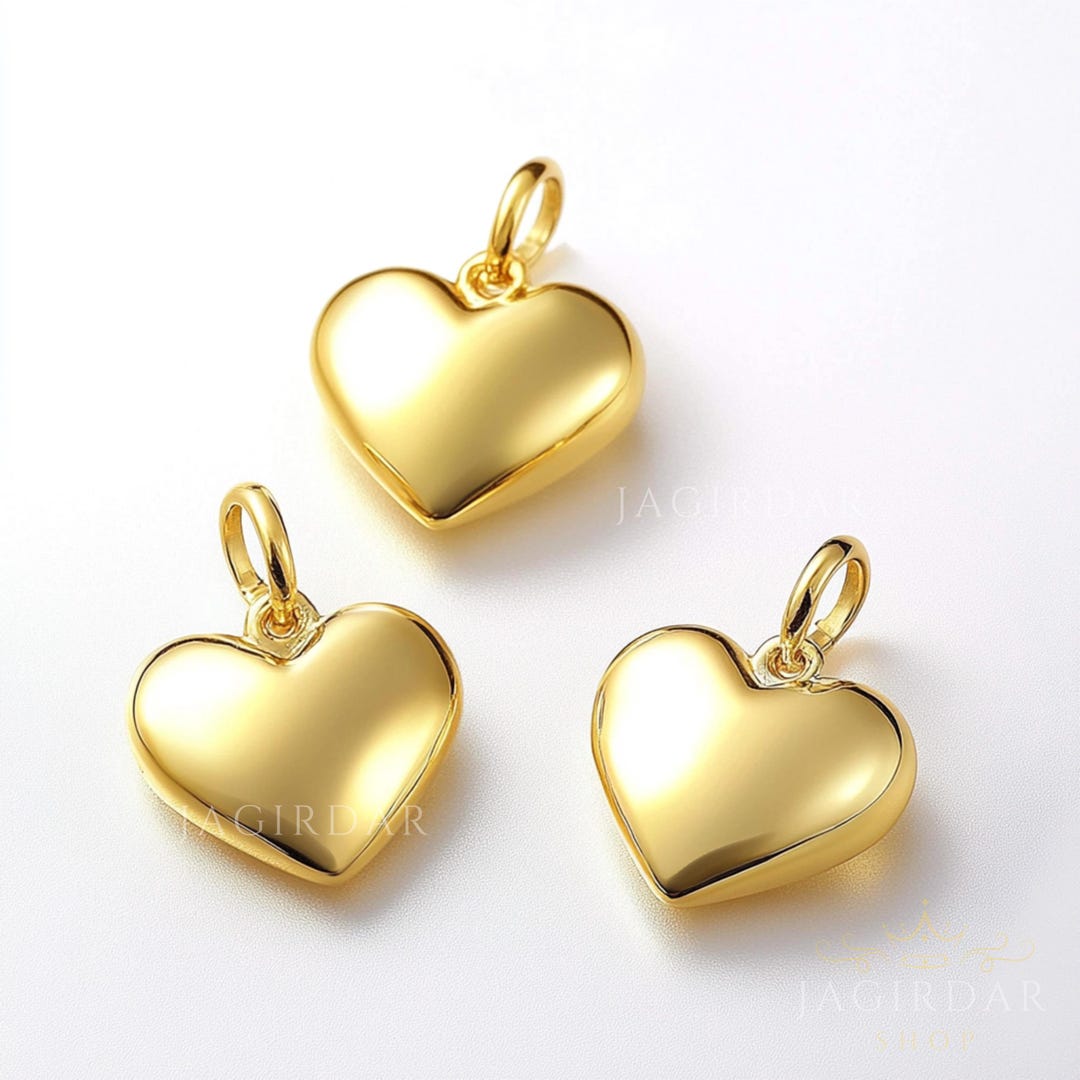 Solid 14k Gold Heart Pendant, Gold Puffed Heart Pendant, 14K Real Gold ...