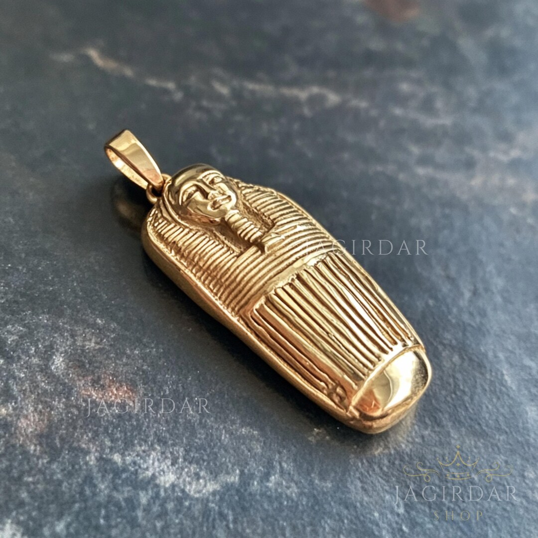 14k Gold Sarcophagus Mummy Tomb Pendant, Gold Egyptian Sarcophagus ...