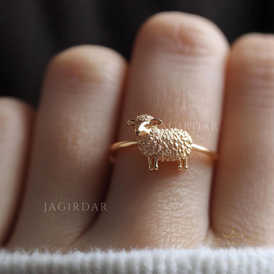 14k Gold Sheep Ring, Cute Sheep Ring, Dainty Goat Ring, Gold Lamb Ring ...