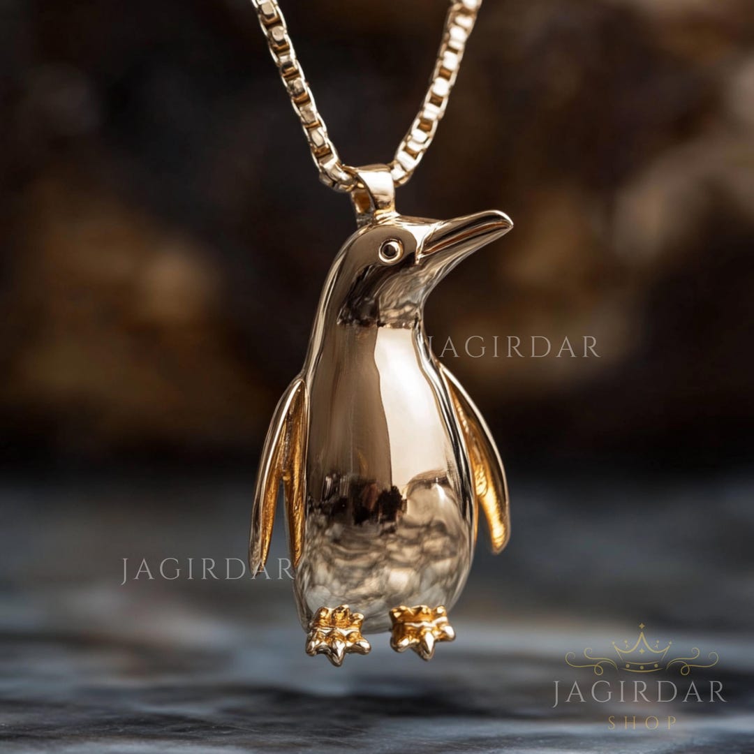 14k Gold Penguin Pendant, Cute Penguin Pendant, Penguin Fish Pendant ...