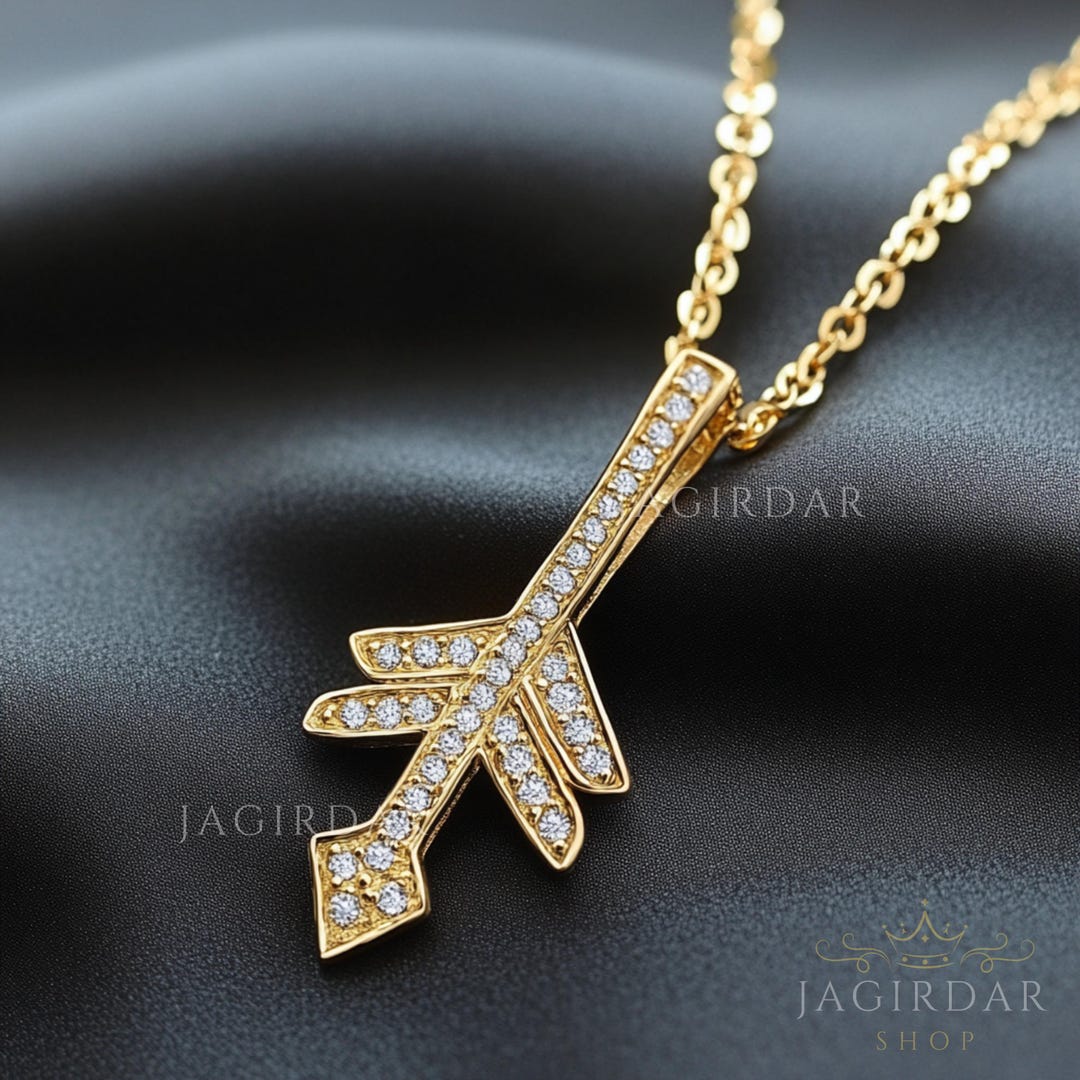 14k Gold Diamond Arrow Pendant, Pave Diamond Arrow Pendant, 14k Gold ...