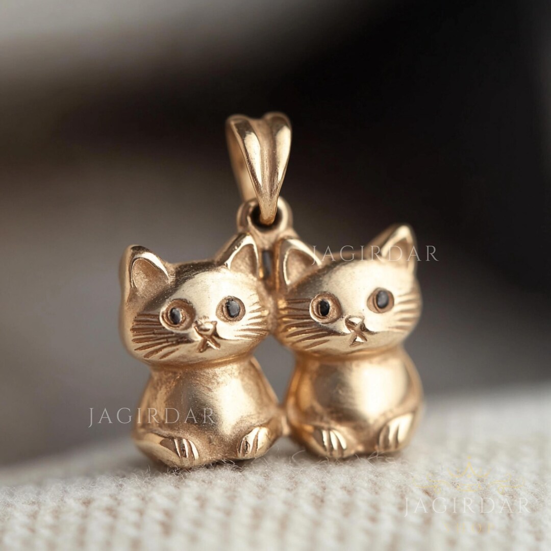 14k Gold Hugging Cats Pendant, Couple Cats Jewelry - Etsy