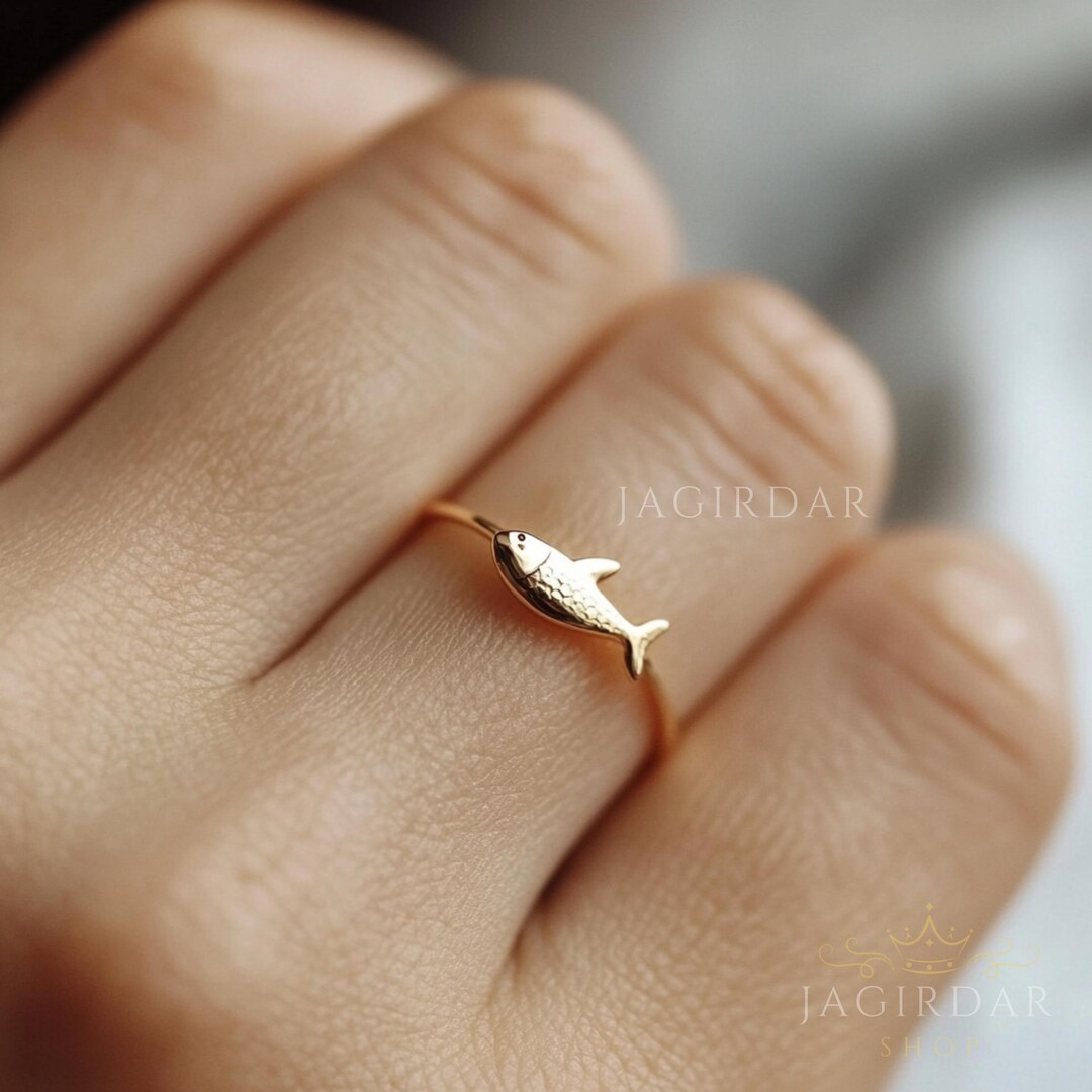 14k Gold Fish Ring, Dainty Ichtus Fish Ring, Designer Fish Ring, Cute ...