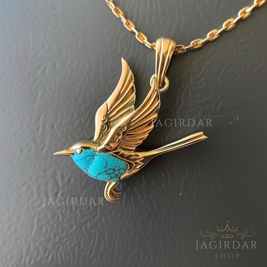 14k Gold Gemstone Bird Pendant, Gold Bird Pendant, Gemstone Bird ...