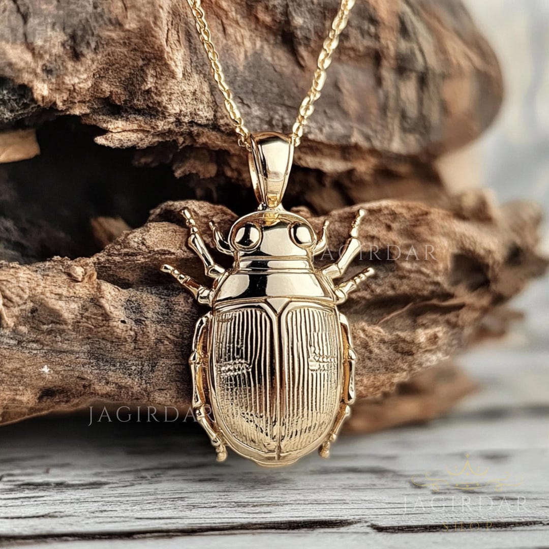 14k Gold Scarab Charm Pendant, Gold Egyptian Beetle Pendant, 14K Gold ...