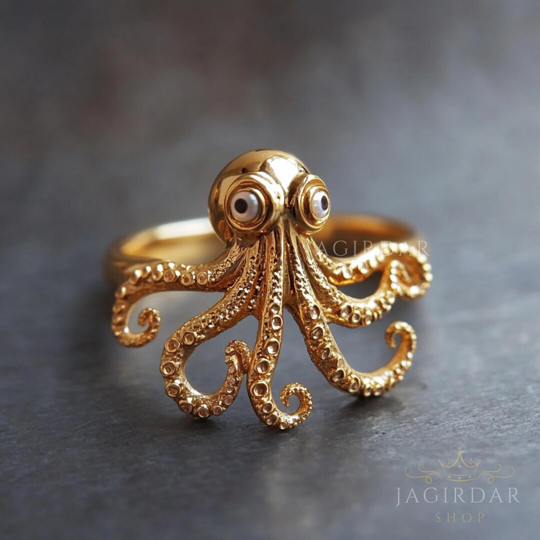 14k Gold Octopus Ring, Gold Octopus Ring, Dainty Octopus Ring, Cute ...