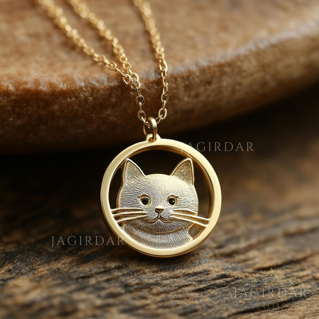 14k Gold Kitty Pendant Charm, Handmade Cat Circle Pendant - Etsy