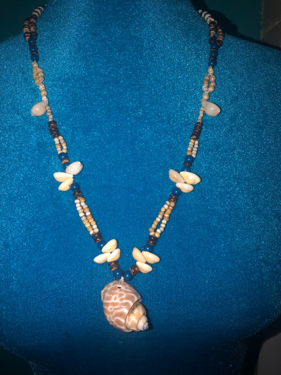 Seashell Pendant Necklace Made With Cowrie Shells, Seed Beads, Coconut ...