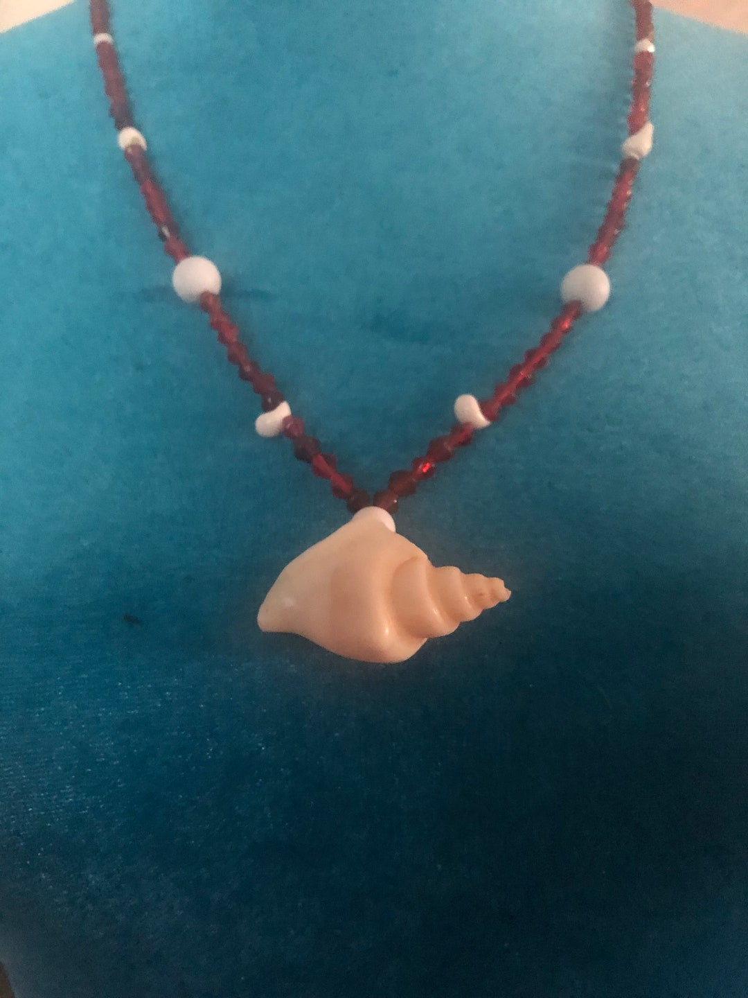 Seashells and Red Beads Handmade Necklace - Etsy